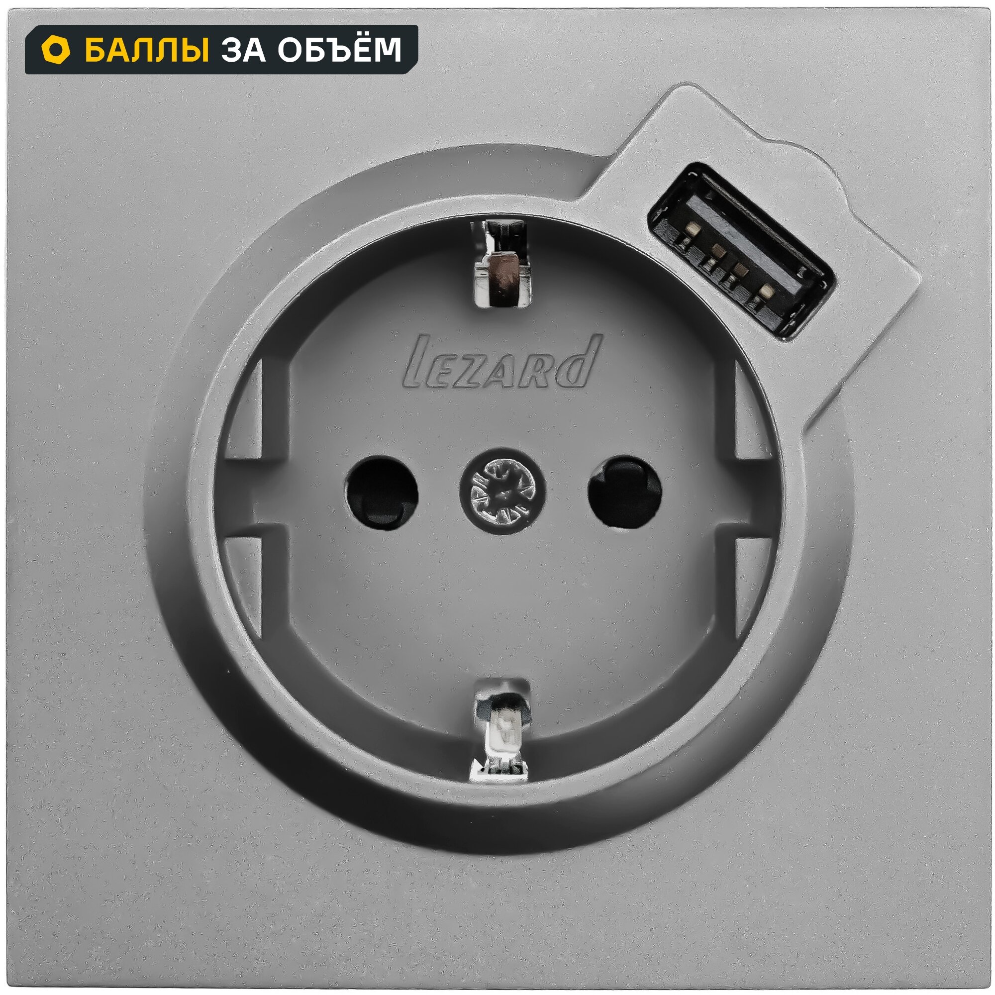 Розетка USB встраиваемая Lezard Zima с заземлением цвет серый матовый