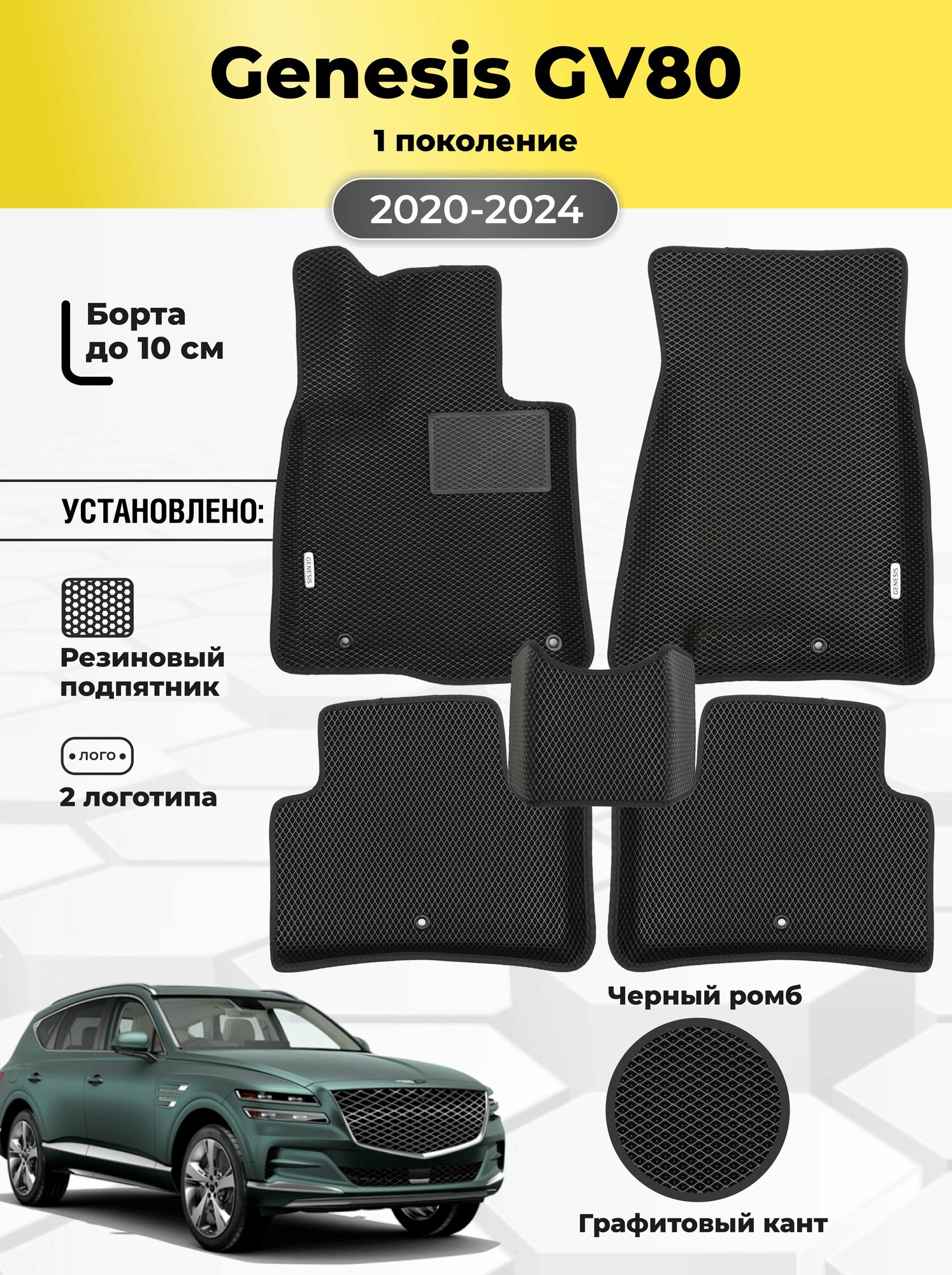 Автомобильные ЭВА коврики Genesis GV80 2020-2024 c бортами
