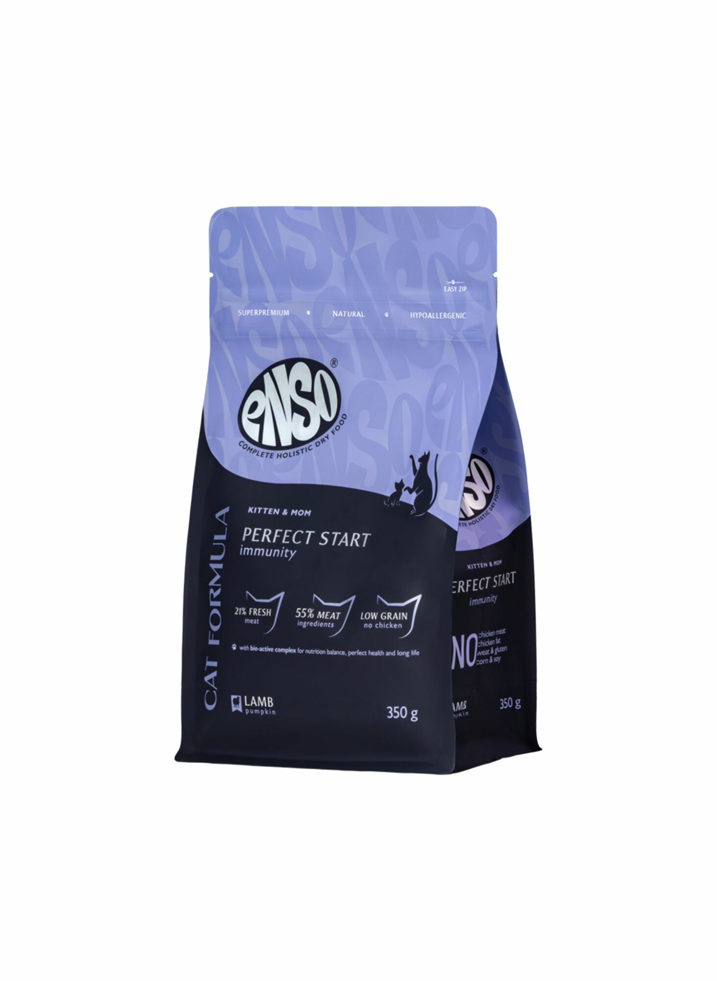ENSO Cat formula Perfect start сухой полнорационный корм для котят от 1 месяца, беременных и кормящих кошек со свежим ягненком с добавлением тыквы 0,35 кг