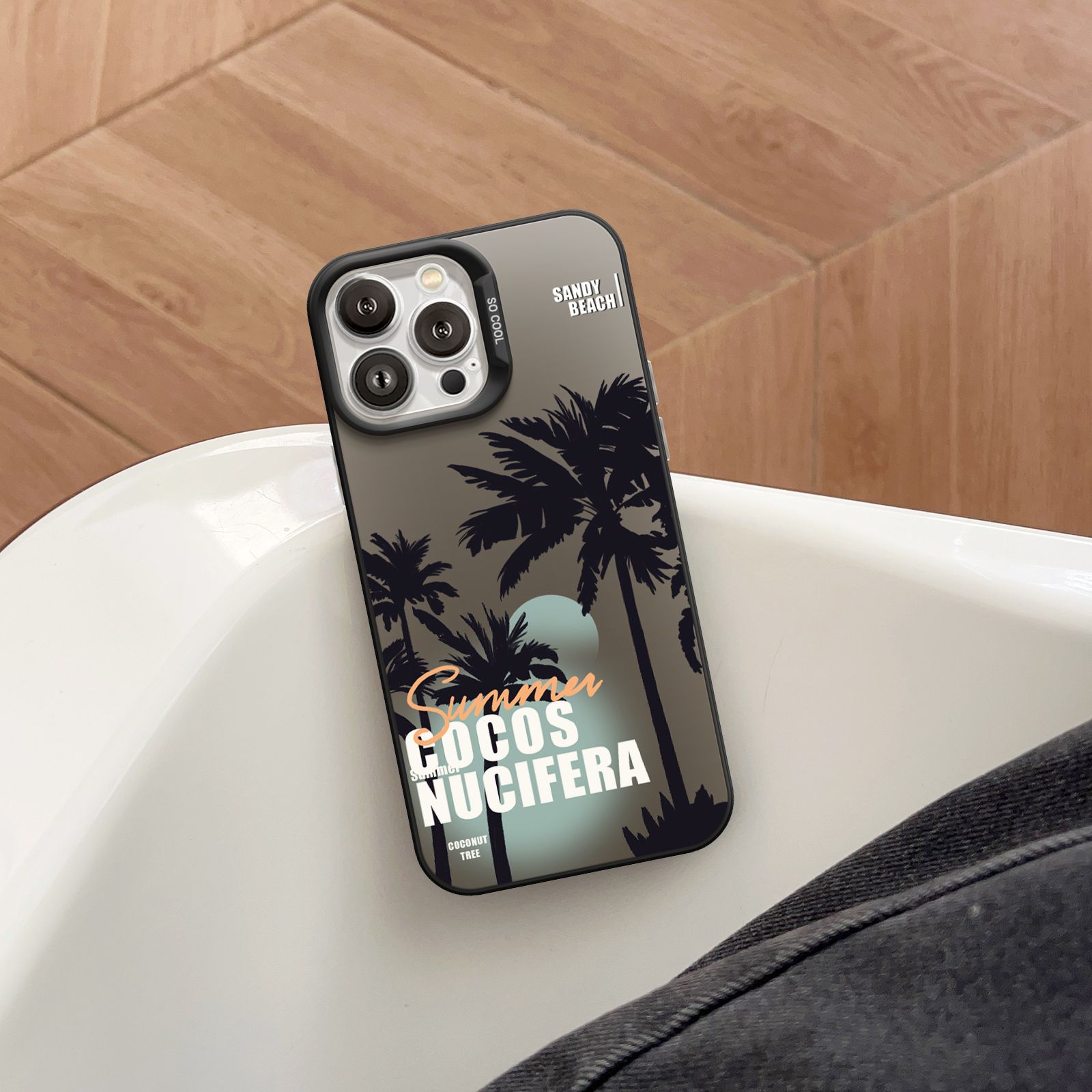 Чехол на Aйфон 15 Про Макс / IPHONE 15 PRO MAX черное Летний чехол с пальмами и надписью Summer силиконовый противоударный