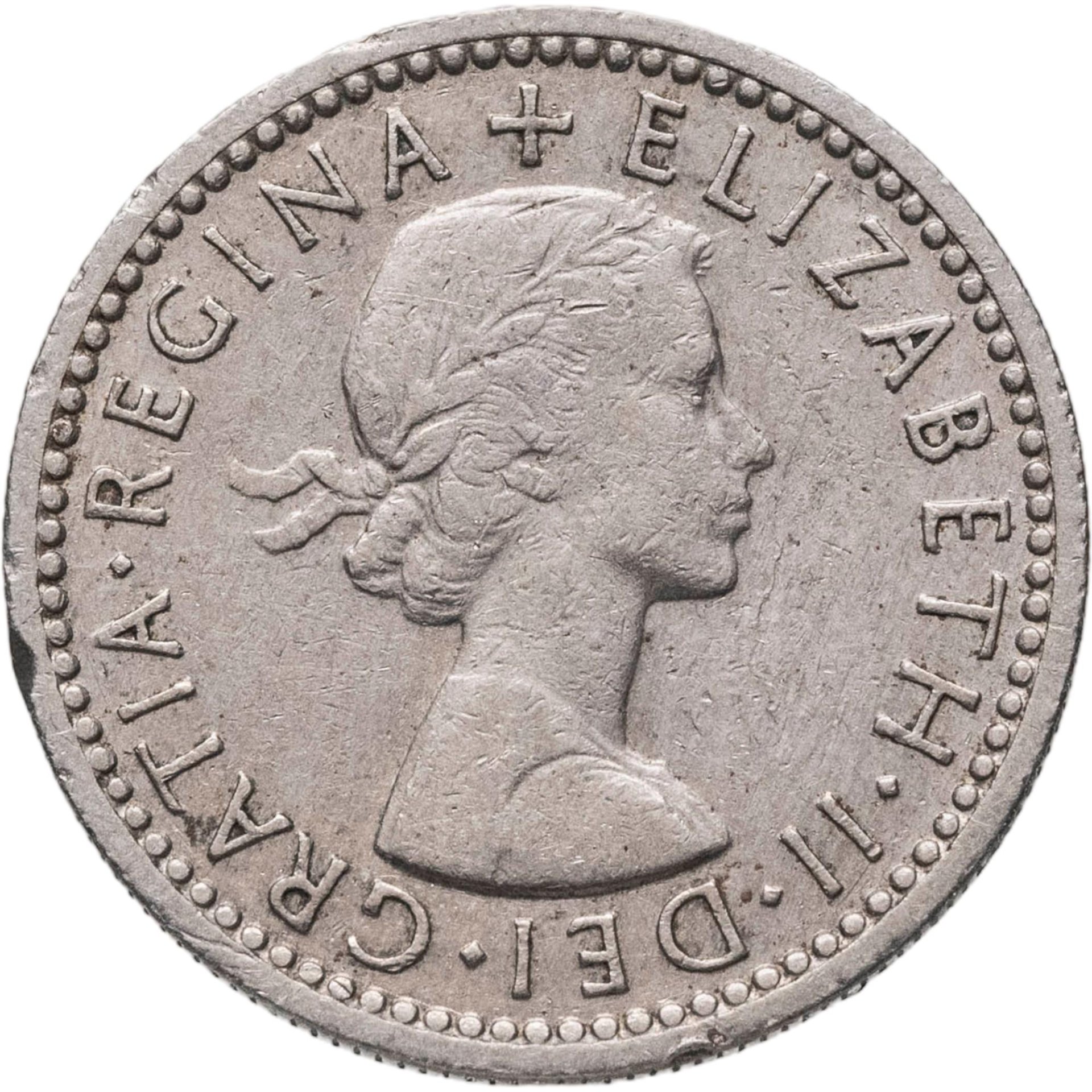 Великобритания 6 пенсов pence 1954, Мельхиор медь-никель, в сохранности XF