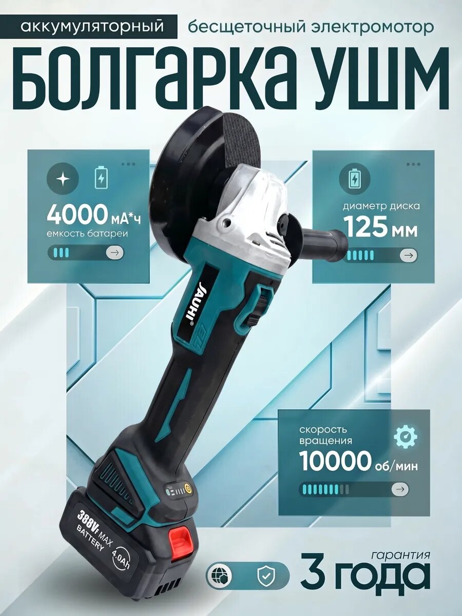 Болгарка на аккумуляторе УШМ бесщеточная 125 мм мощная профессиональная