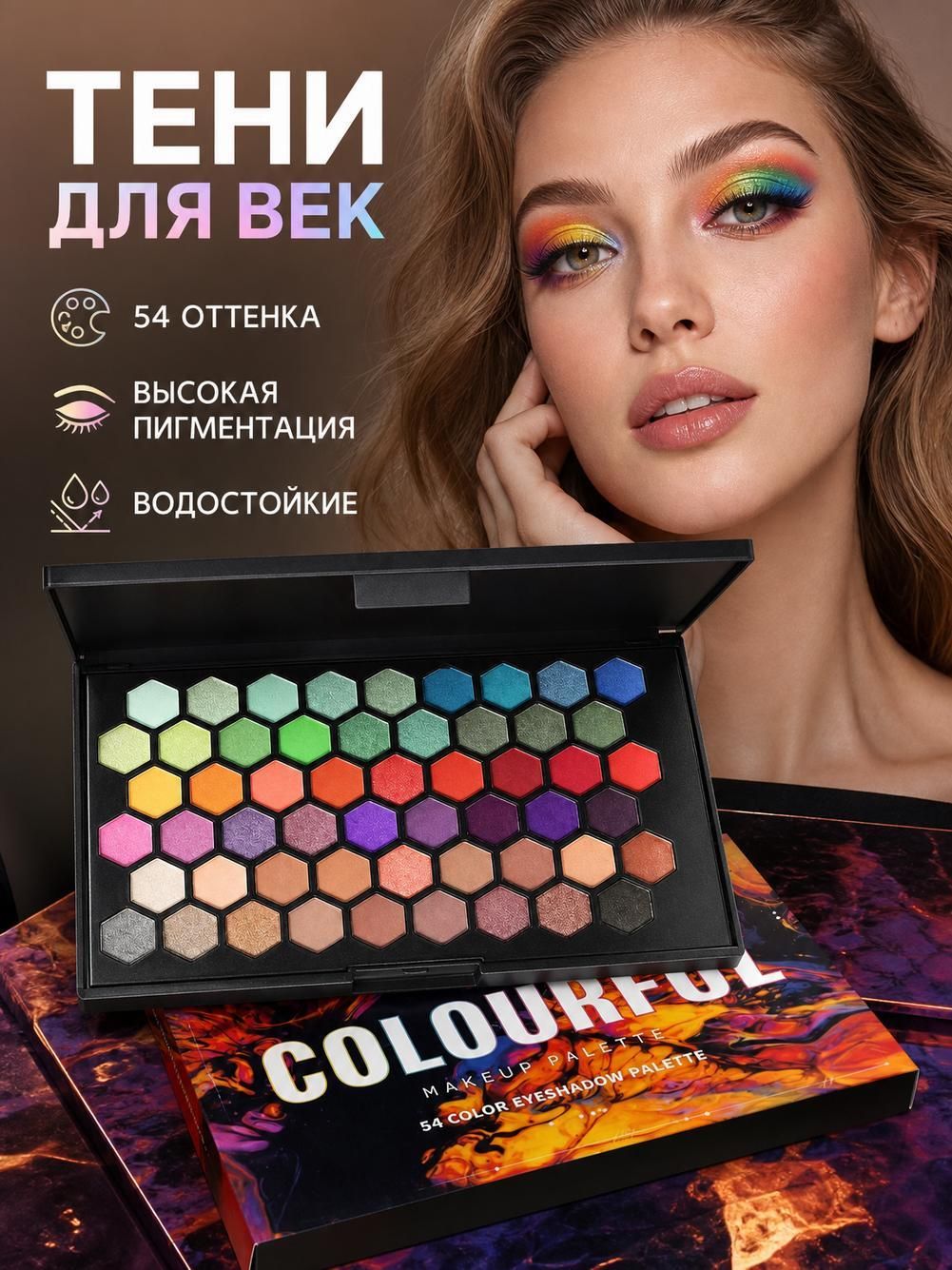 Палетка теней для век 54 оттенка, матовые, перламутровые, мерцающие тени, для сценического макияжа
