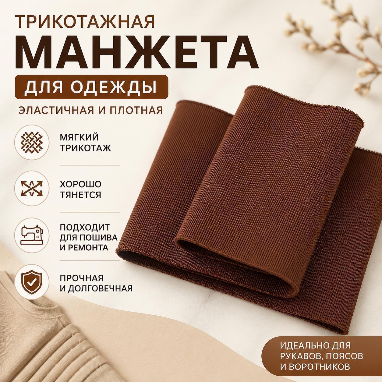 Трикотажная эластичная манжета коричневого цвета для ремонта и пошива одежды, 1 шт.