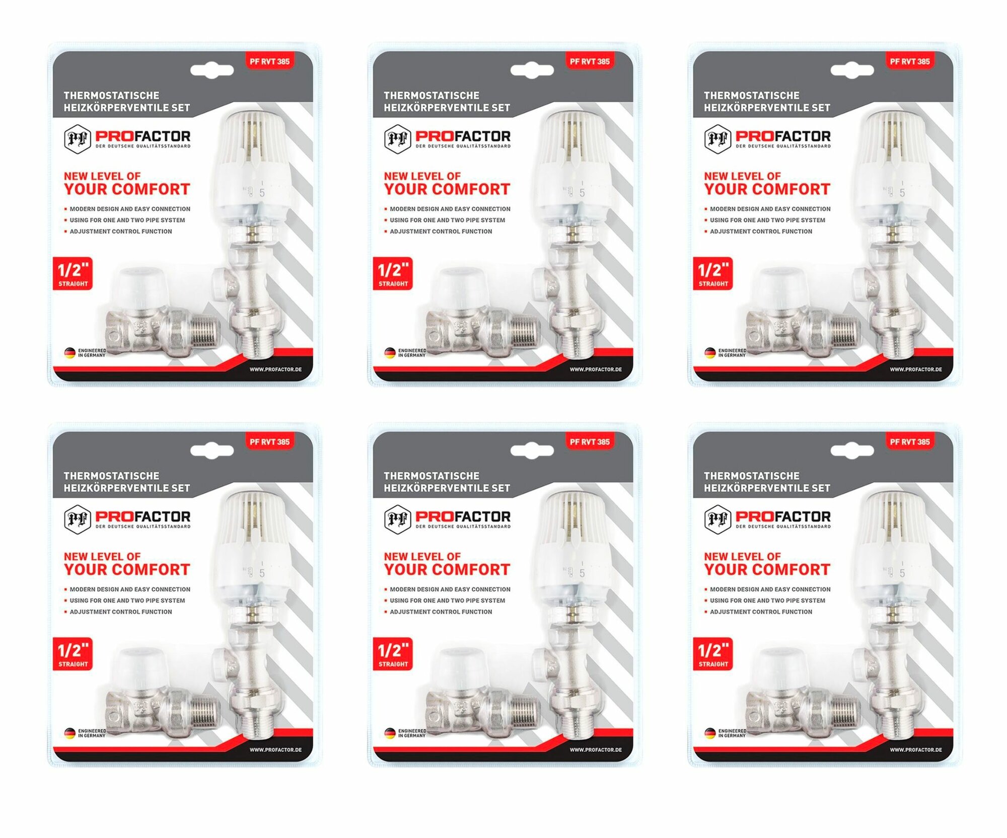 Комплект термостатический для радиатора, 1/2", прямой, ProFactor, PF RVT 385 (комплект 6 штук)