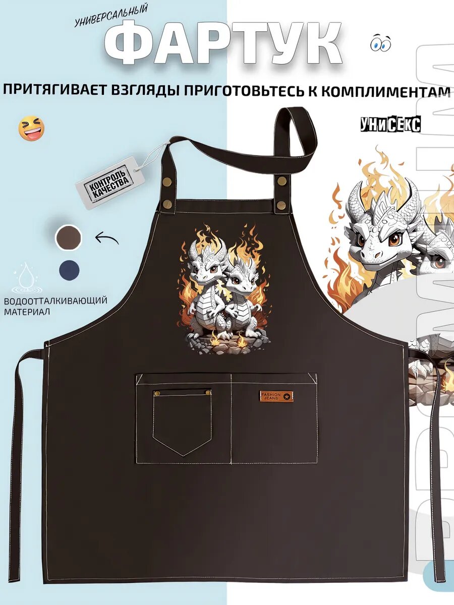 Фартук Дракоша Dragonling фэнтези огненные близнецы кухонный с принтом универсальный