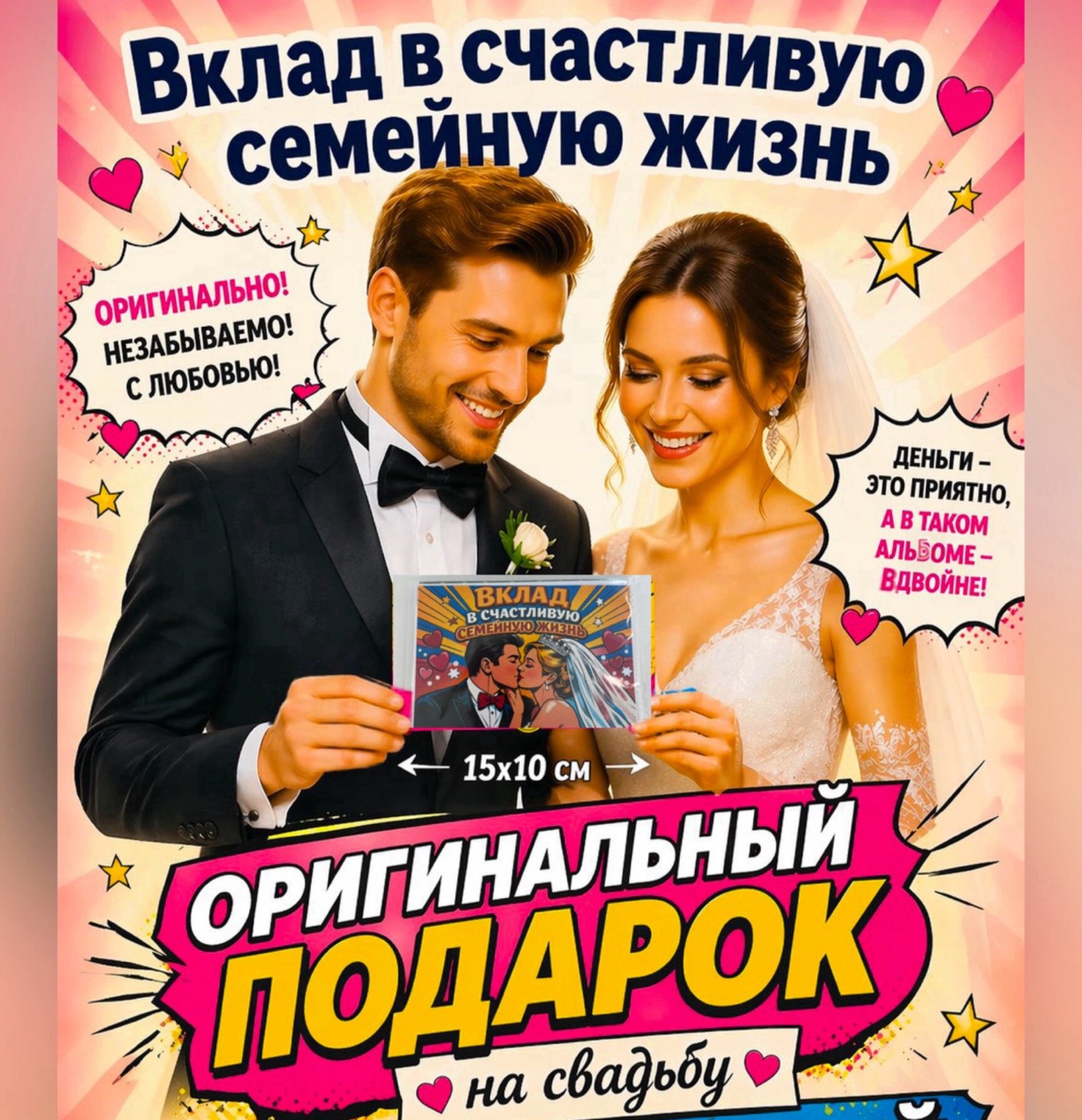 Альбом для денег "Свадебный подарок", с открытками, 10x15 см, 20 шт.