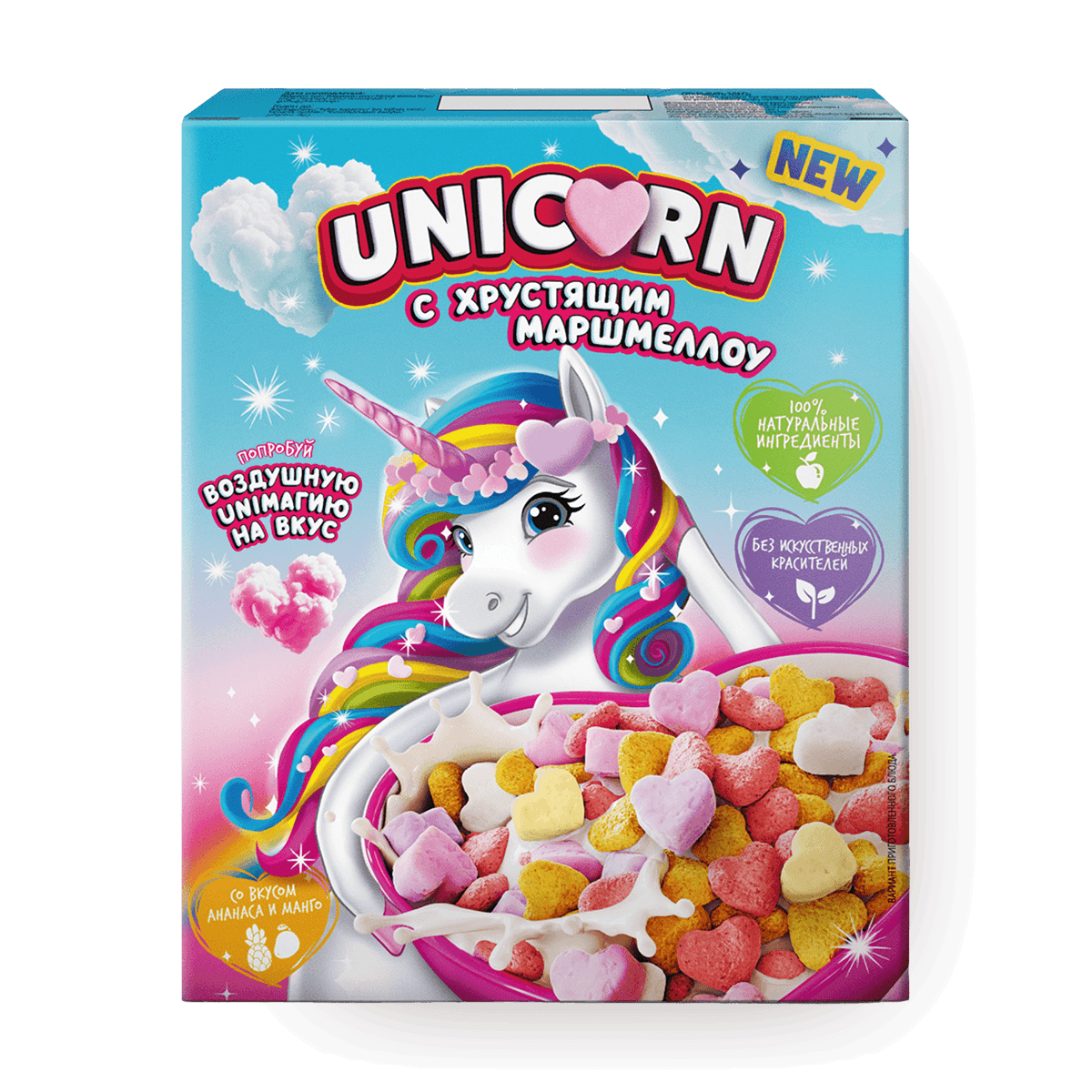 Готовый завтрак Подушечки Unicorn с маршмеллоу со вкусом манго и ананаса