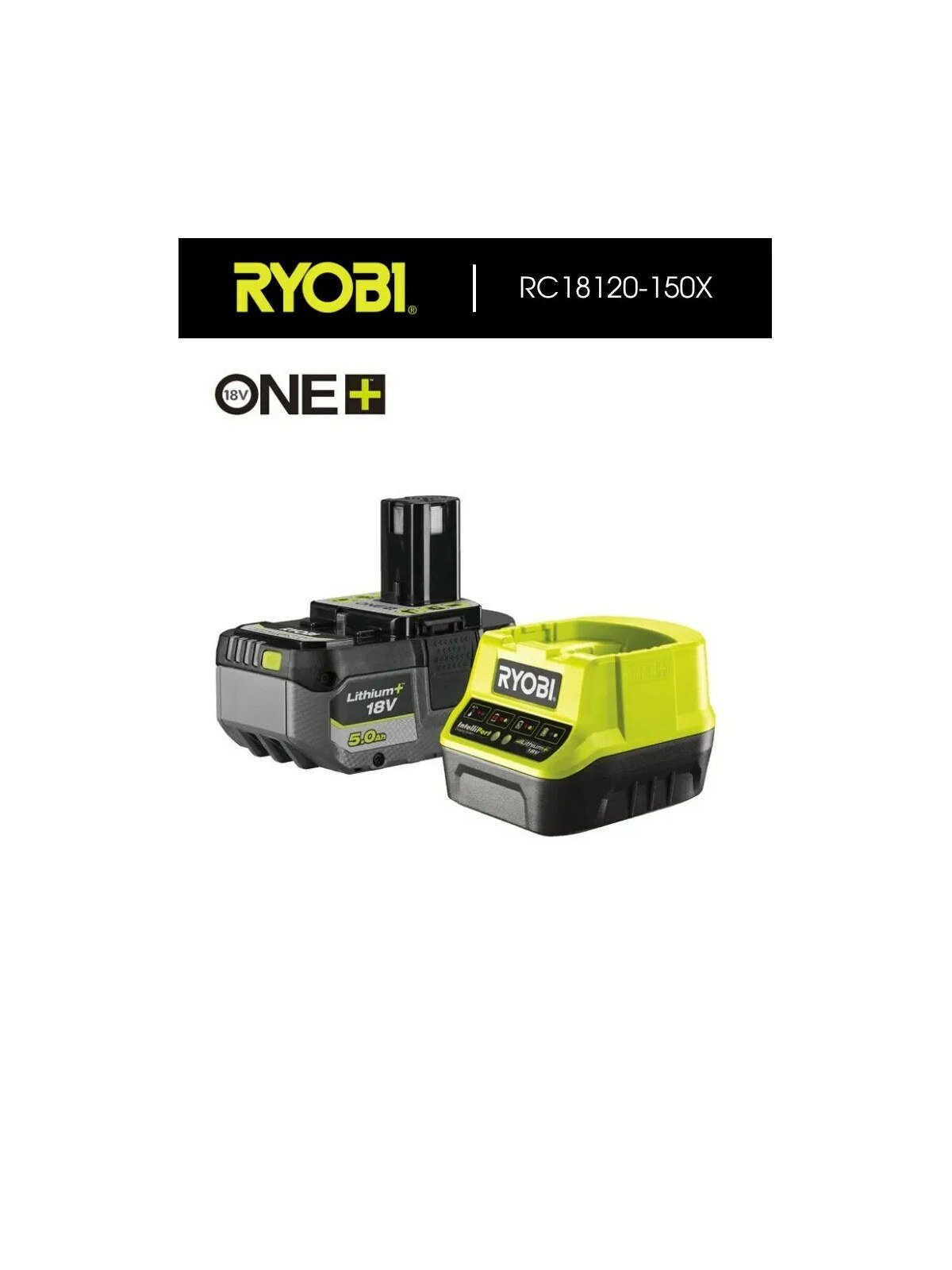 Комплект Ryobi: аккумулятор Li-ion ONE+ 18В 5.0 Ач и зарядное устройство RC18120, арт. 5133005573