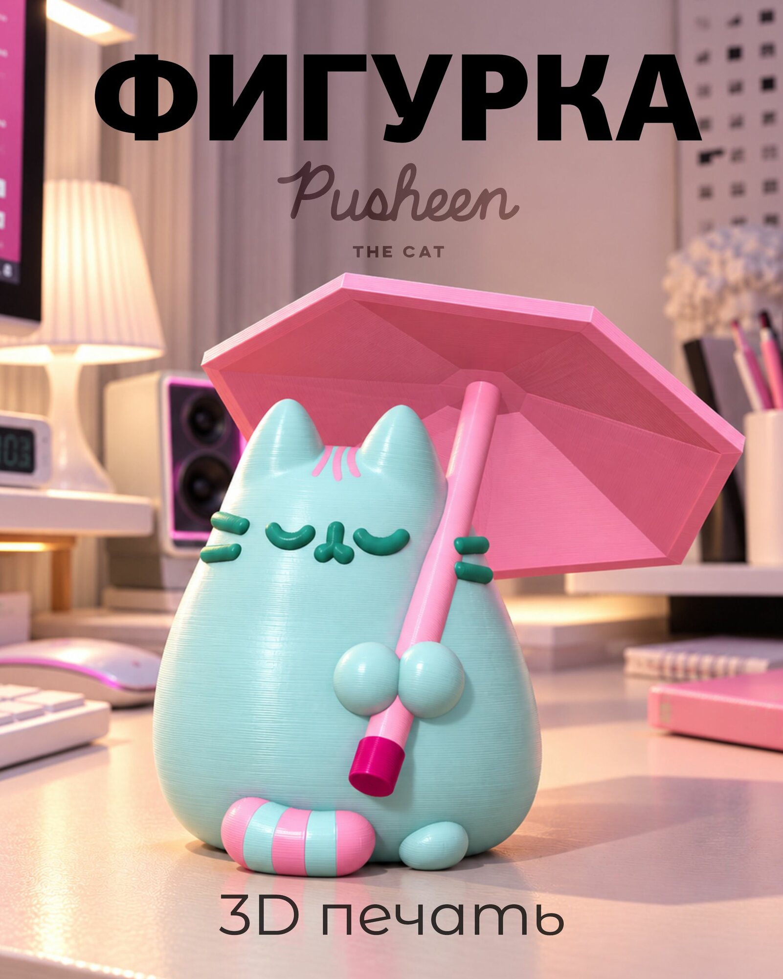 Фигурка 3д 3d Кот пушин аризона сакура 2к17