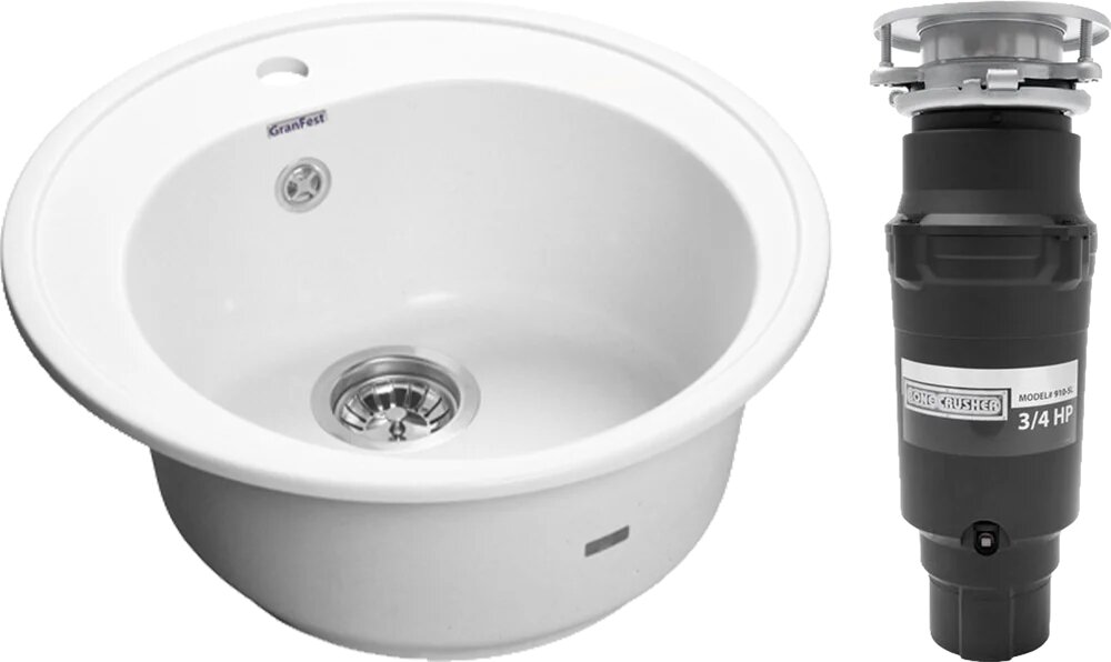 Комплект Мойка GranFest Rondo GF-R510 51x51, иней, искусственный мрамор / Измельчитель Bone Crusher BC 910-SL-Slim Line электрический, нержавеющая сталь