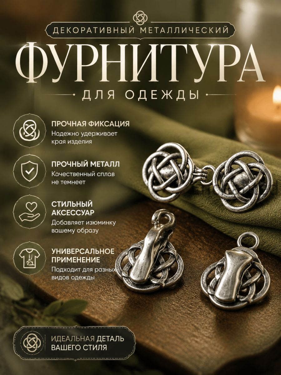Декоративный металлический зажим застежка для кардигана пиджака пальто серебристый 3х2.5 см