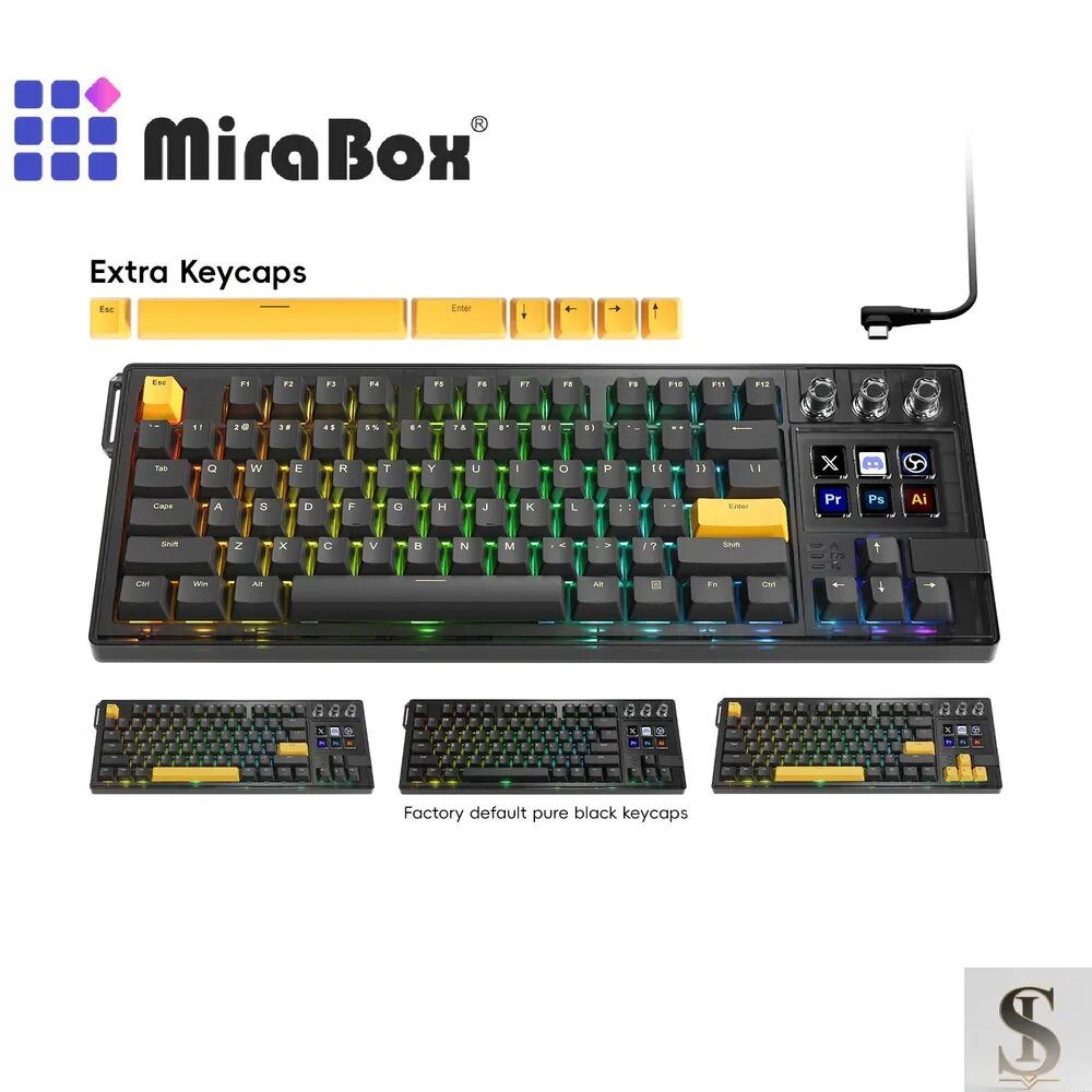 Клавиатура Mirabox K1pro Игровая проводная механическая клавиатура，Поставляется с мультимедийными сочетаниями клавиш, Английская раскладка, черный