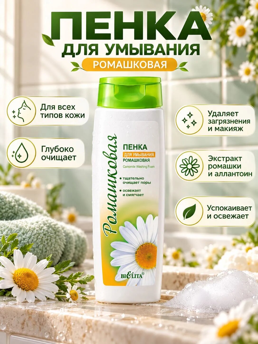 Пенка для умывания лица Белита ромашковая