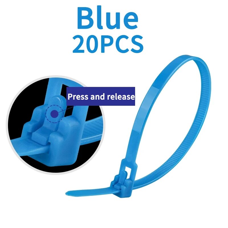 Многоразовые нейлоновые кабельные стяжки 20 шт. 5X200mm, Blue