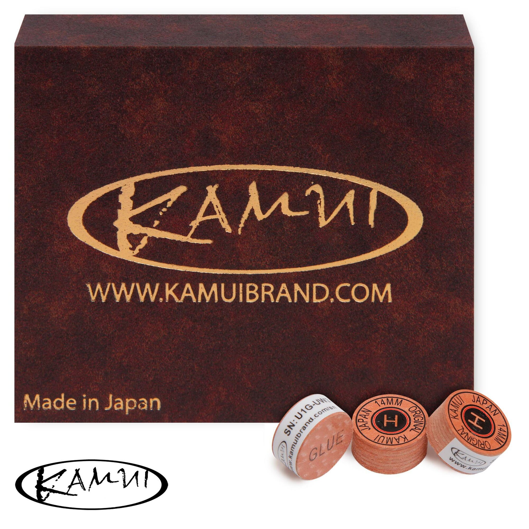Наклейка для кия Kamui "Original", H (жесткая) коричневая, многослойная, ø 14 мм, 1шт