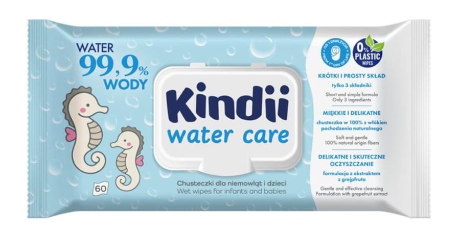 Влажные салфетки Kindii Water Care 99,9%, 60 шт