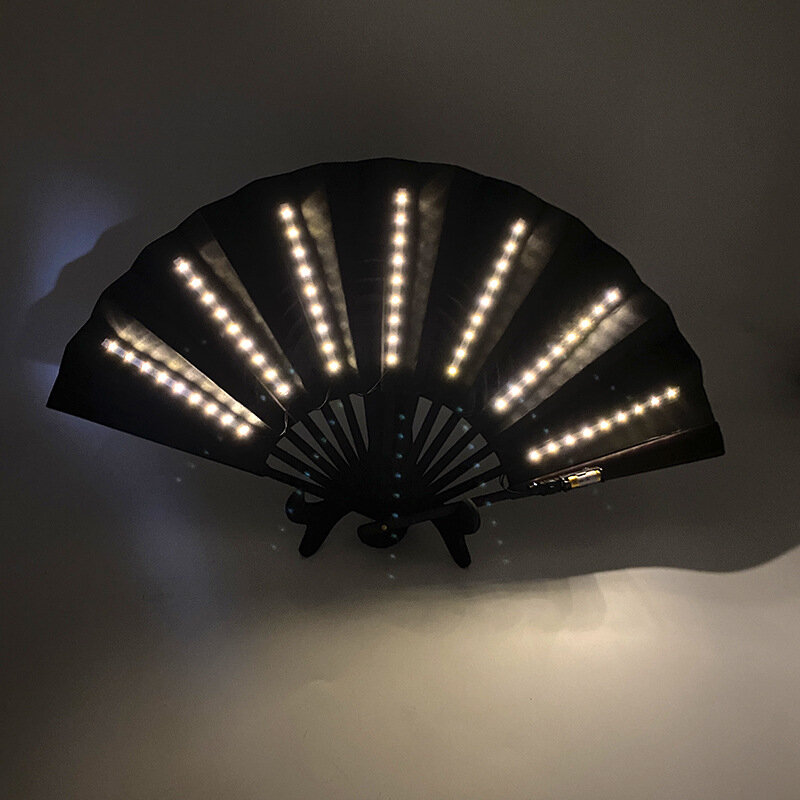 LED Танцевальный Веер 10 дюймов Теплый Белый Свет Черная Обратная Сторона Ручной для Музыкальных Фестивалей и Событий