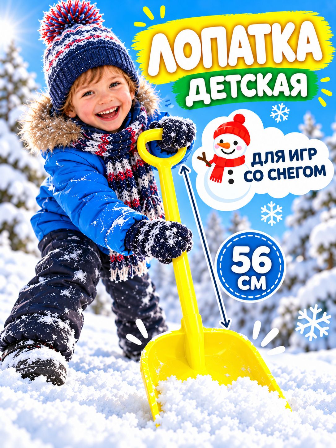 Лопата детская для снега и песка, пластиковая лопатка 56 см