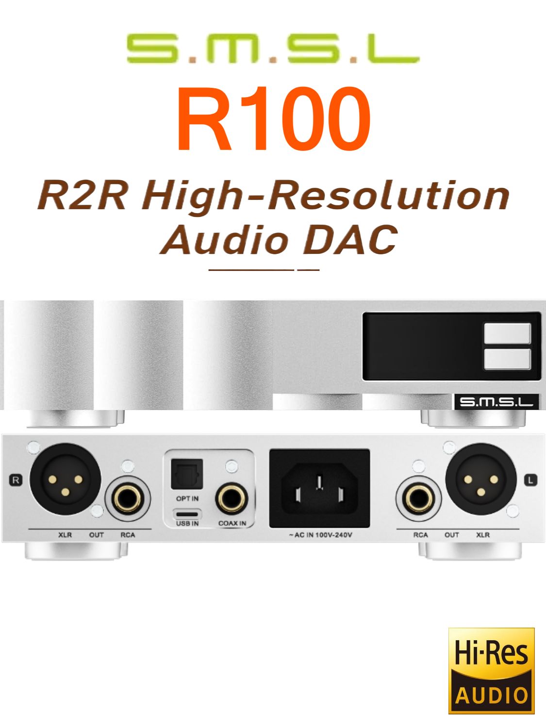 SMSL R100-R2R Аудиоцап высокого разрешения, двойной чип AD1861-J, оптический коаксиальный вход USB