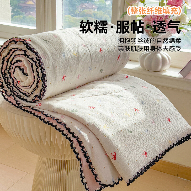 Молочно-белая бабочка летний одеяло с кружевом и пуховым yarn 180x200см прохладное постельное