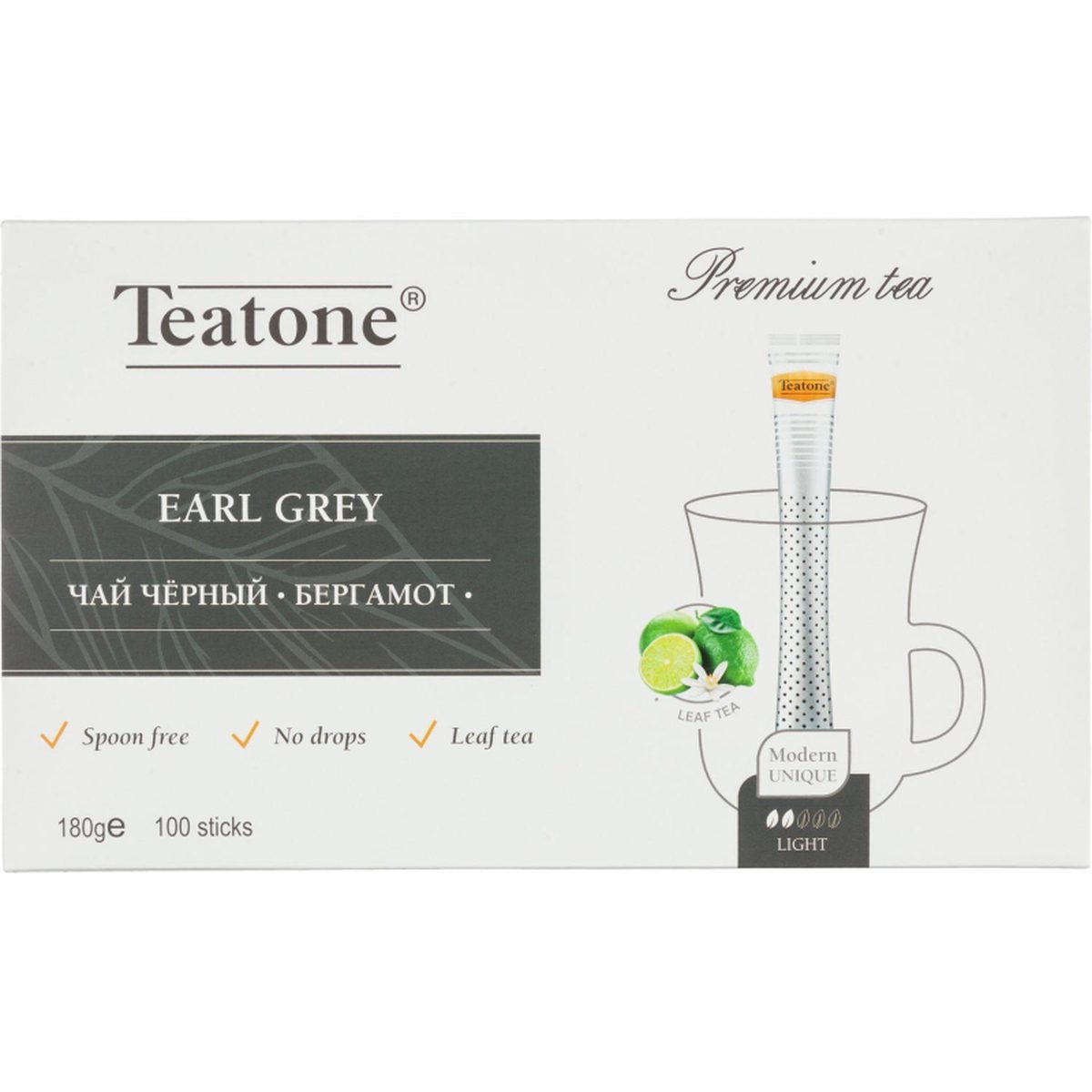 Чай Teatone черный с бергамотом 100 стиков, 5 уп.