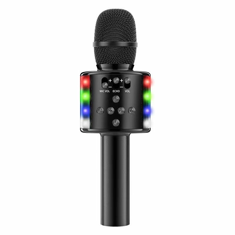 Bluetooth-микрофон с встроенным динамиком для живых мероприятий, интервью и музыкальной записи — темно-черный,