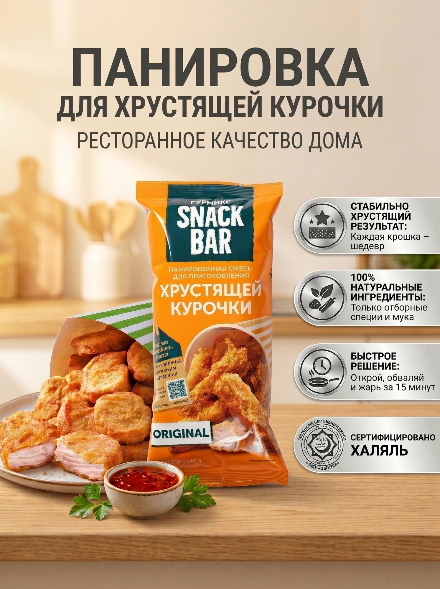 Смесь панировочная для приготовления хрустящей курочки, Гурмикс, 240 г