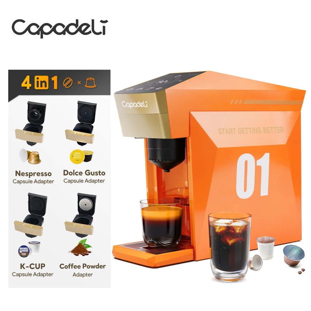 Кофемашина Espresso 4 в 1, совместимая с капсулами K Cup, Nes Original Capsule, DG Capsules и молотым кофе