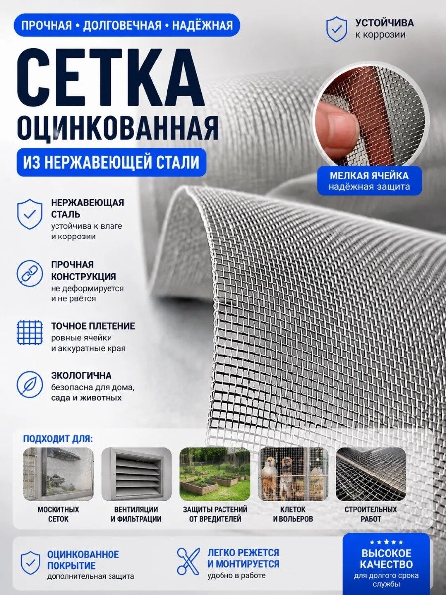 Москитная сетка антикошка из оцинкованной стали в рулоне 1м х 25м
