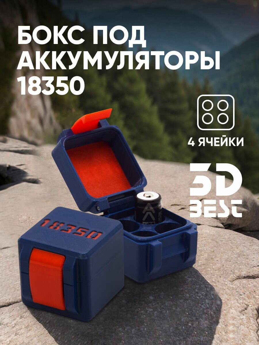 Бокс ударостойкий для аккумуляторов 18350 (4 ячейки) синий