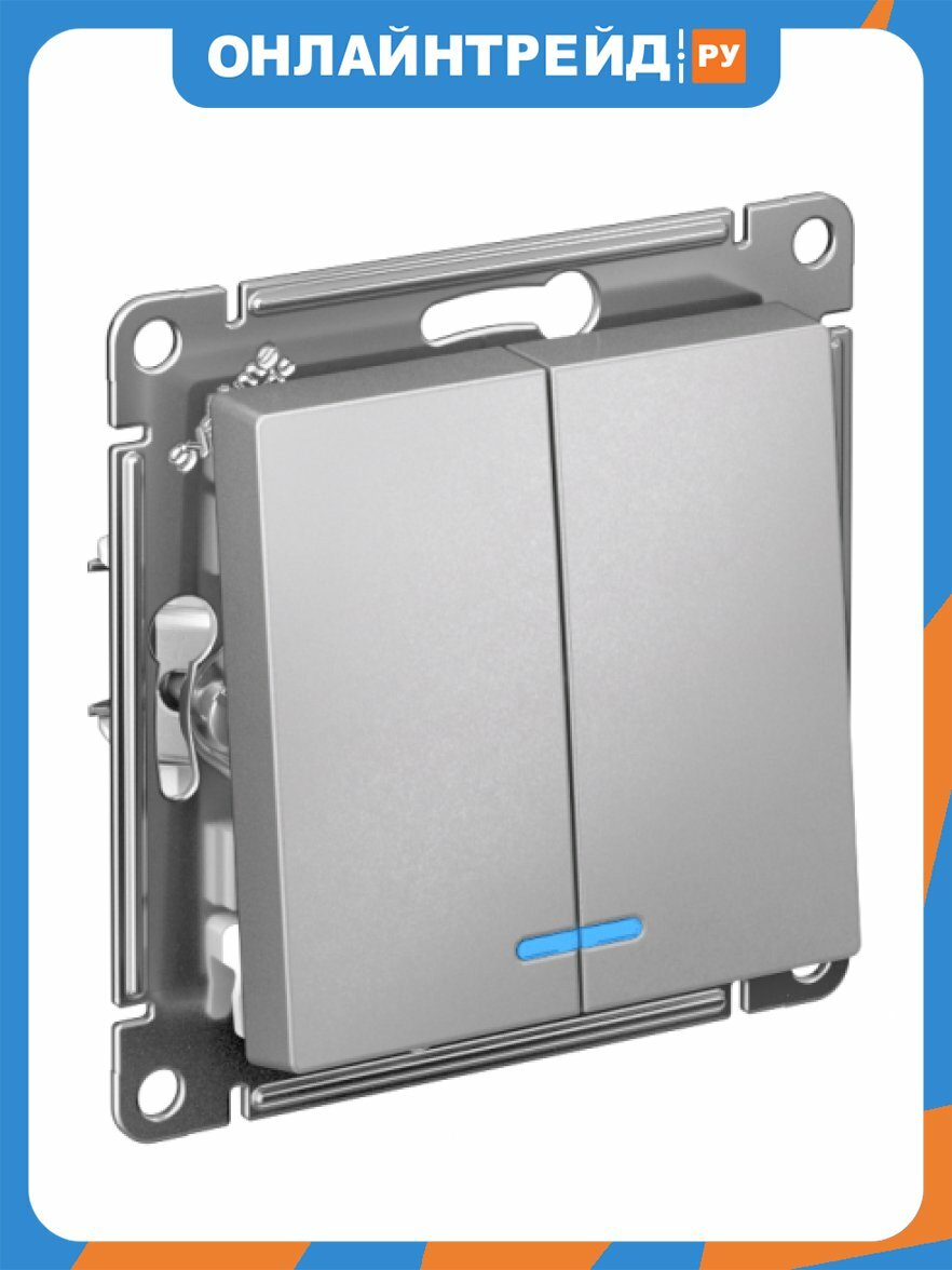 Выключатель 2-клавишный с подсветкой Systeme Electric (schneider Electric) SCHNEIDER ELECTRIC ATLASDESIGN, сх.5а, 10АХ, механизм, алюминий, ATN000353