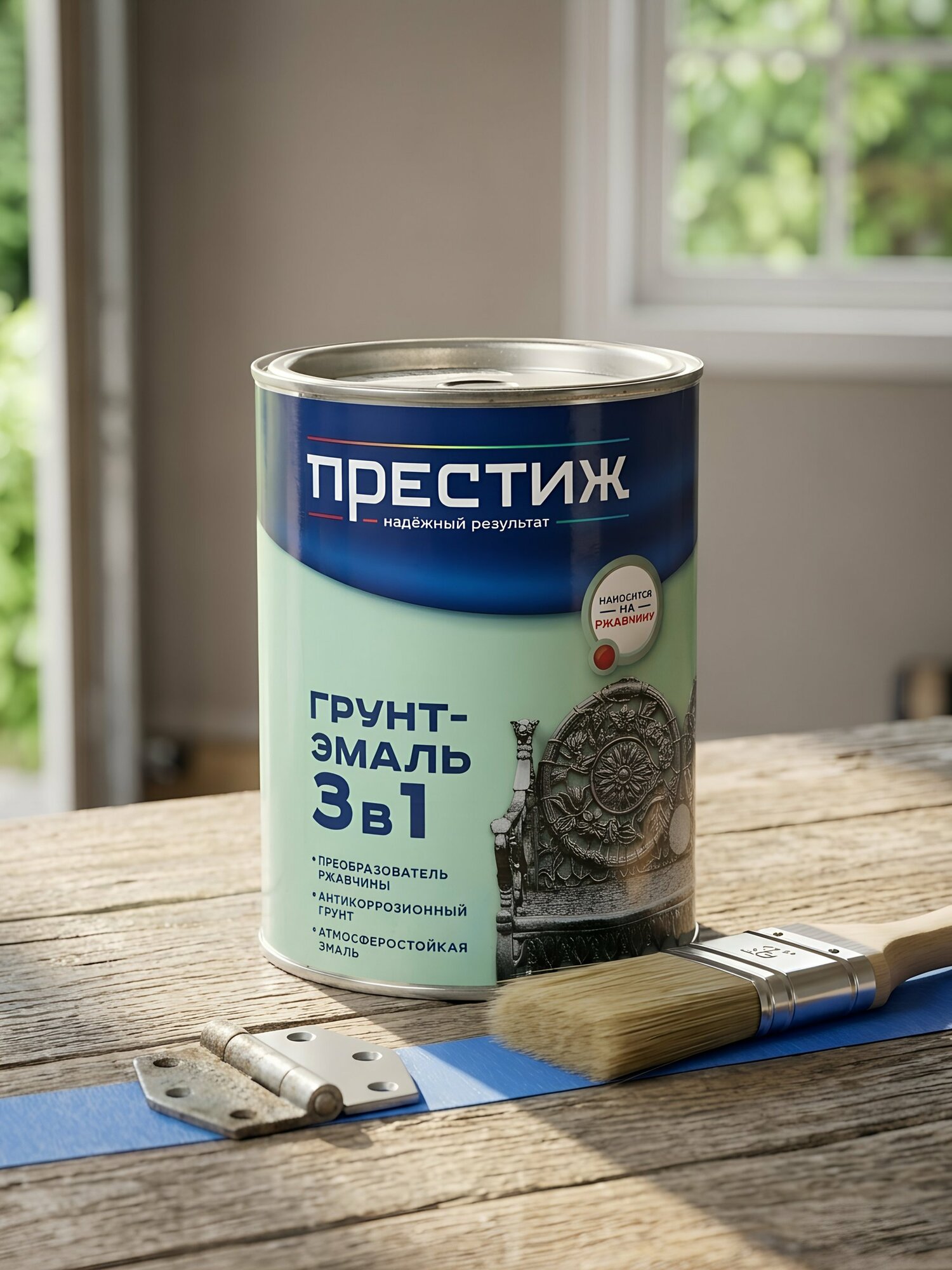Грунт-эмаль по ржавчине Престиж 3в1 черная 0.9 кг алкидная для металла, забора, ворот, решеток, наружных и внутренних работ