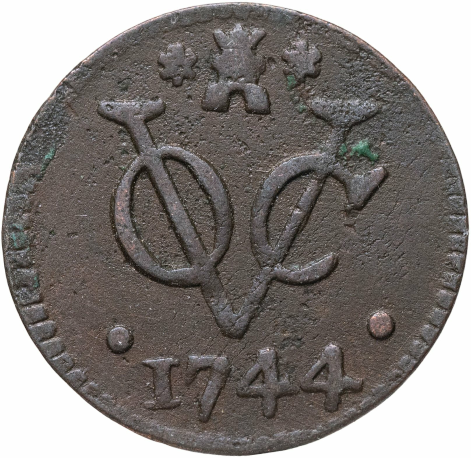 Голландская Ост-Индия 1 дуит 1744, Медь, в сохранности VF-XF