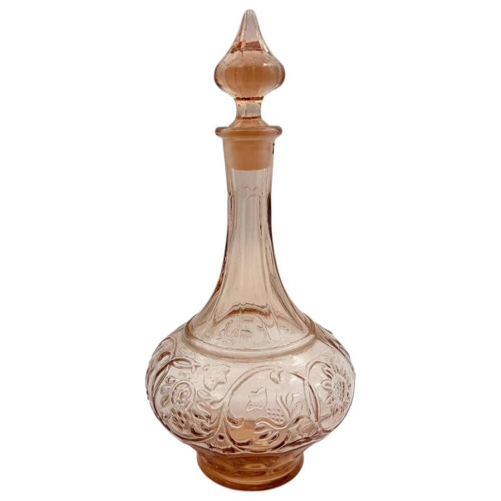 Штоф "Цветы", 600 мл, стекло розалиновое, формовка, 1960-1970 гг, Неман, СССР