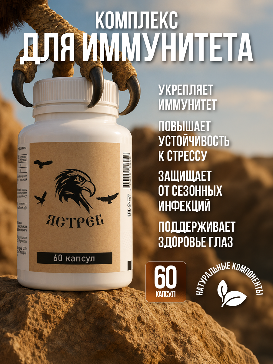 БАД Ястреб, комплекс для глаз для улучшения зрения, 60 шт. по 500 мг