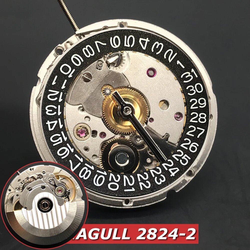 Механический часовой механизм Seagull 2824-2 ST2130 2824 Silver Black