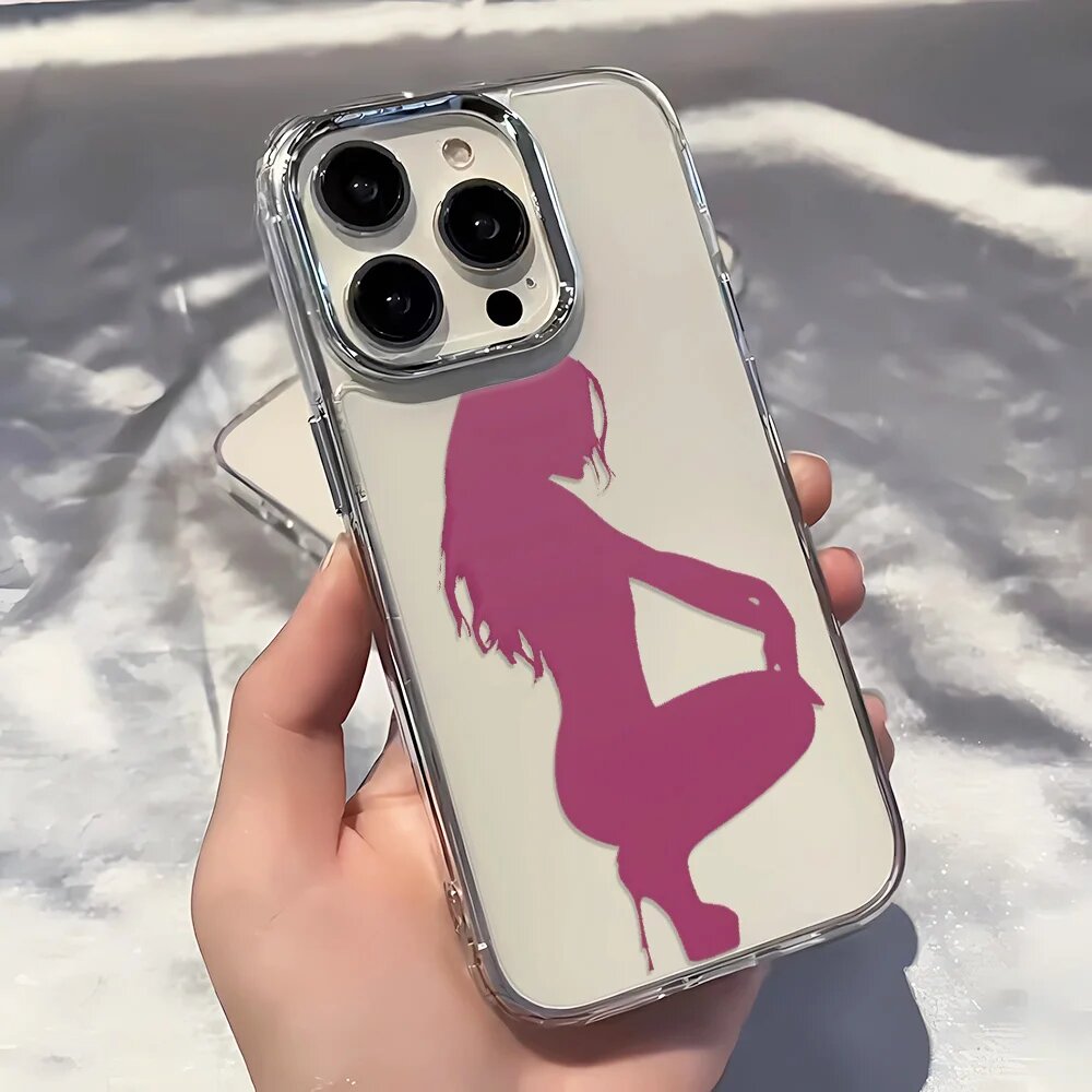 Розовый чехол для iPhone 15 Pro с силуэтом девушки