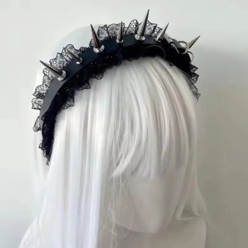 Кожаный панк-ободок с кошачьими ушками Черный, Black