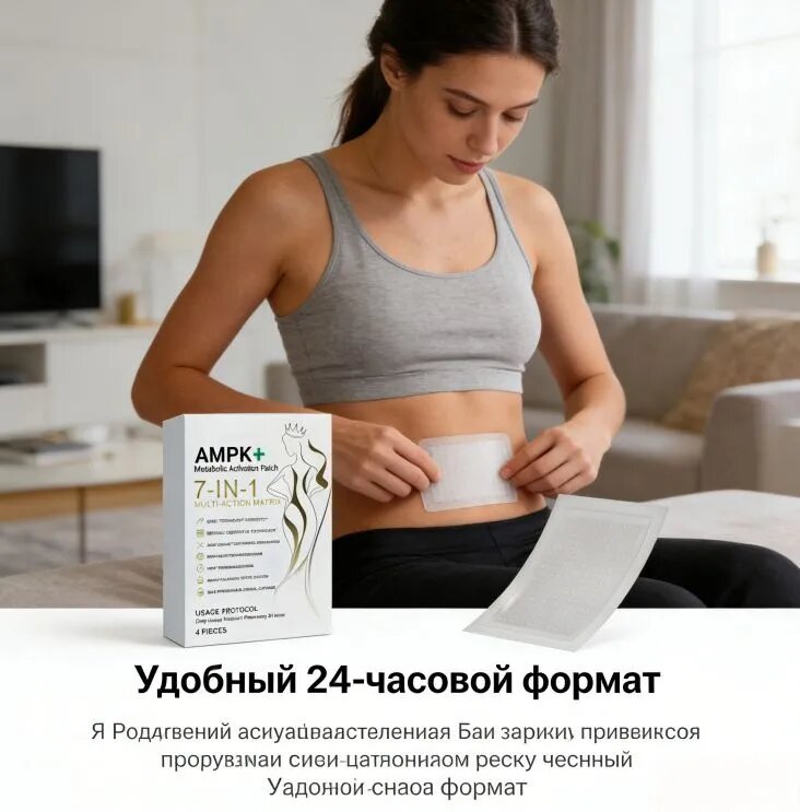 Метаболические пластыри AMPK+ Metabolic Activation Patch, 7-в-1 мультиактивная матрица, ускорение метаболизма, 4 шт
