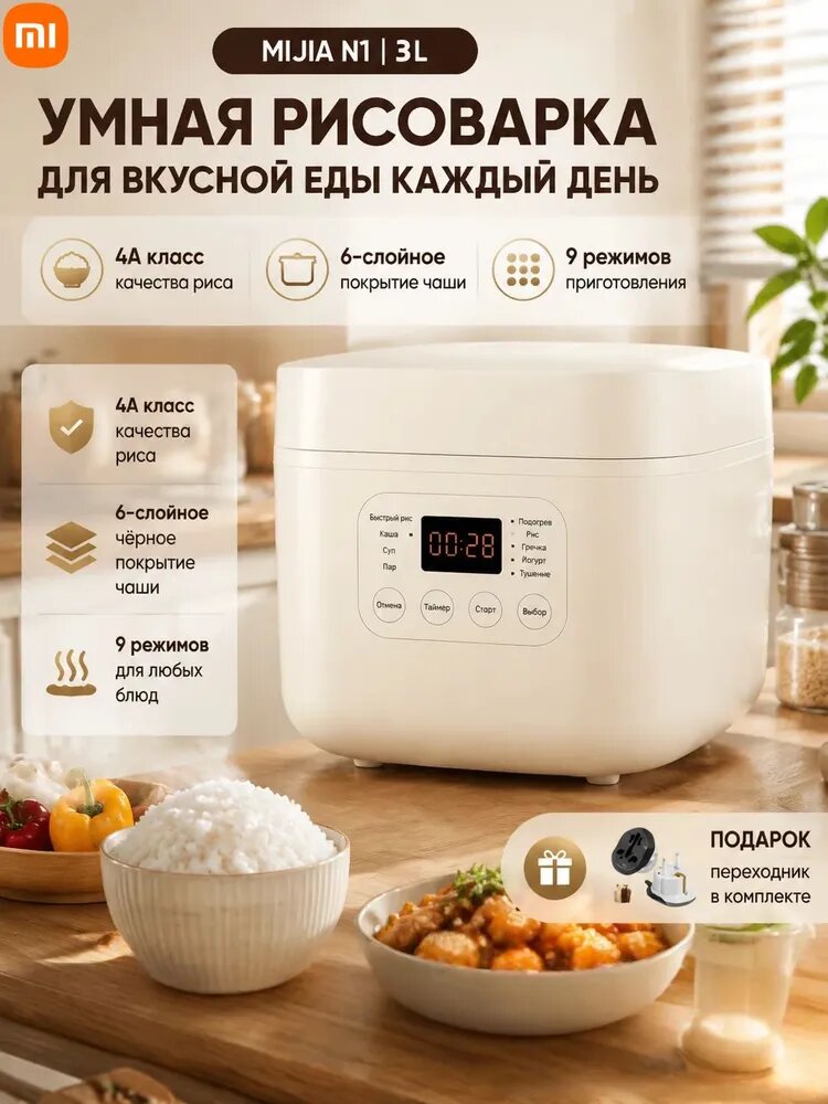 Xiaomi Мультиварка-скороварка рисоварка 3 литра Xiaomi Mijia Rice Cooker N1 (MFB13A0) CN-версия