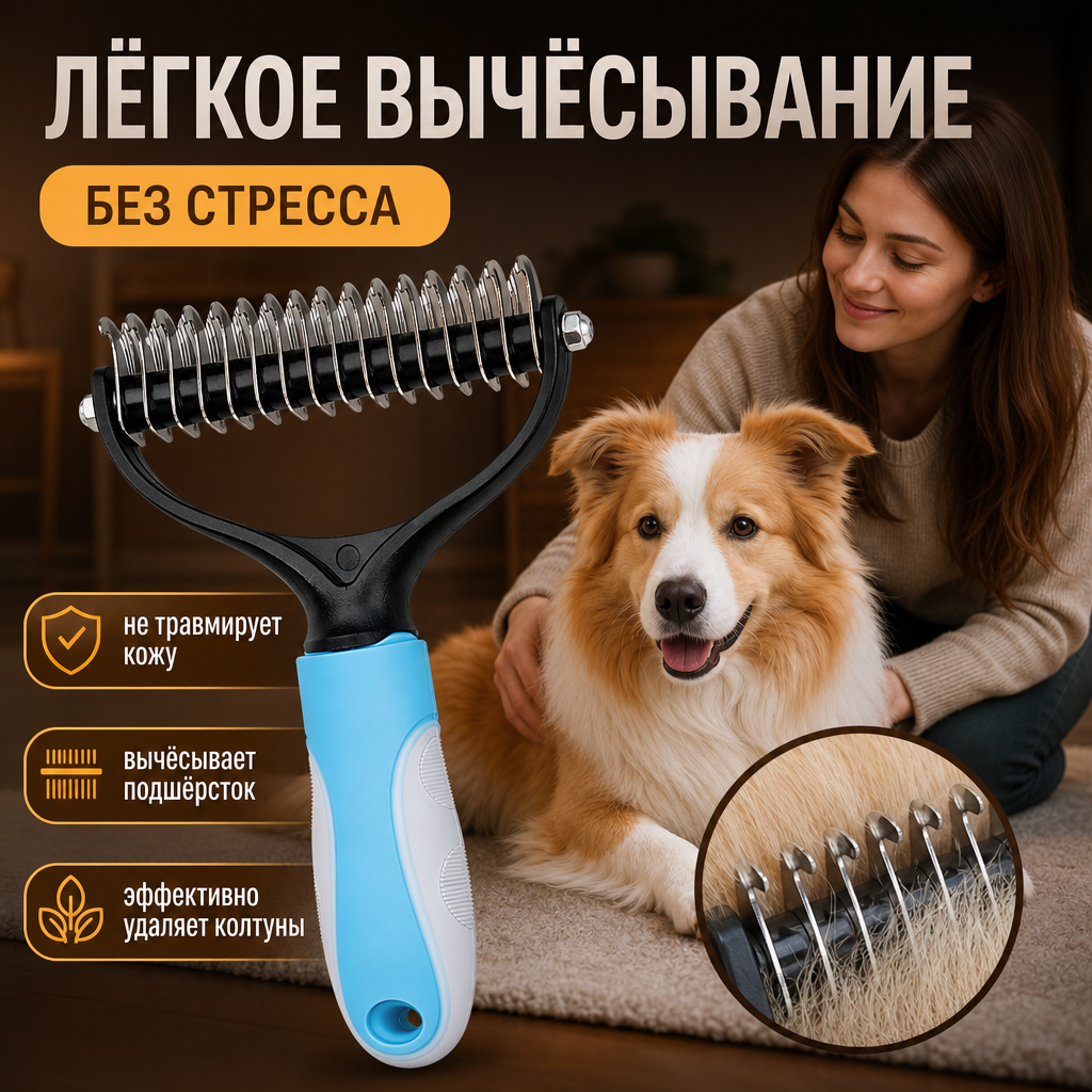 Фурминатор для вычесывания подшерстка кошек и собак, прочный, удаление подшерстка, массажный эффект, распутывает колтуны