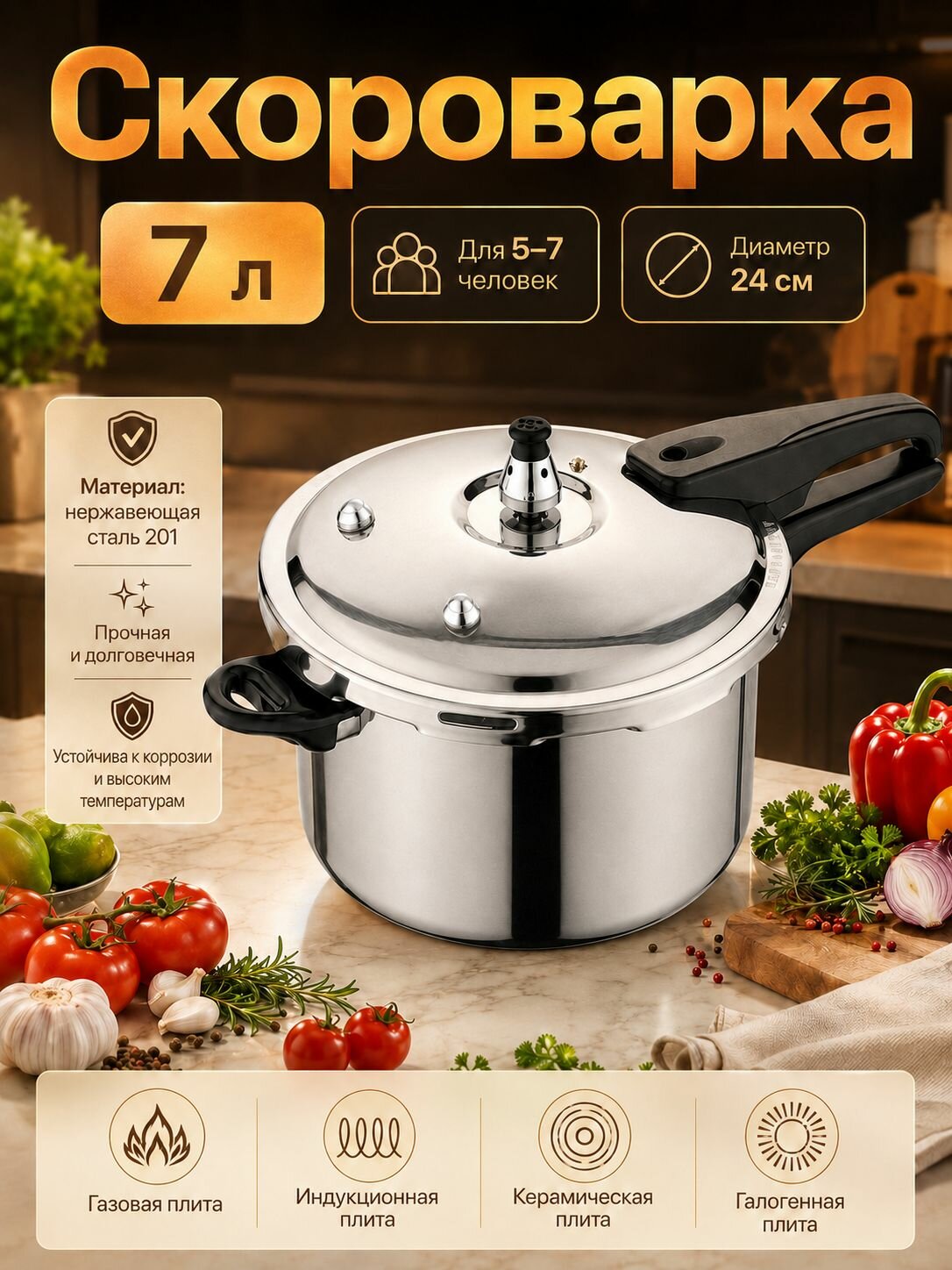 Скороварка из нержавеющей стали,7 л