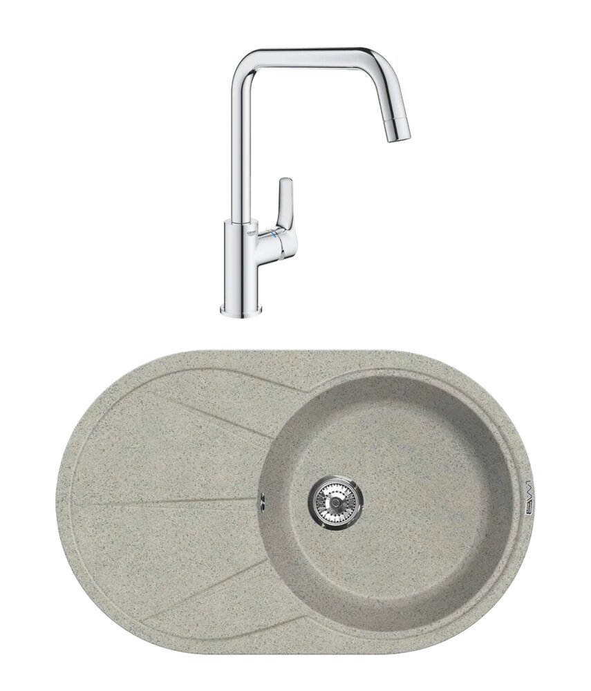 Комплект Мойка Lava E3. SCA 77x49, скандинавская (scandic), кварц / Смеситель Grohe Eurosmart 30567000 глянцевый хром