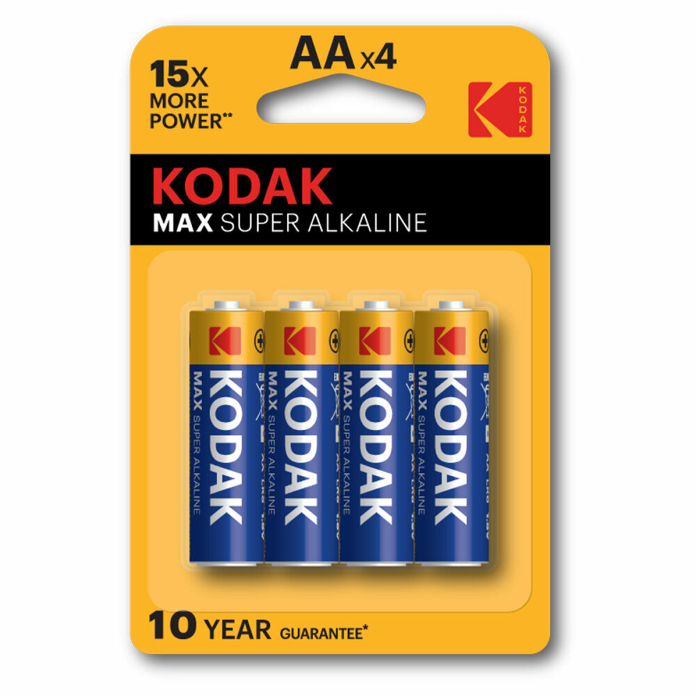 Упаковка 4 шт. Батарейки алкалиновые "пальчиковые" комплект 4 шт, KODAK Max Super Alkaline, АА (LR6, 24А), блистер, Б0005120