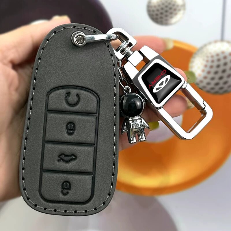 Чехол для ключей автомобиля Chery Lingyun 2023 и Tiggo 7 Plus с кольцом, премиальная кожа, серый цвет