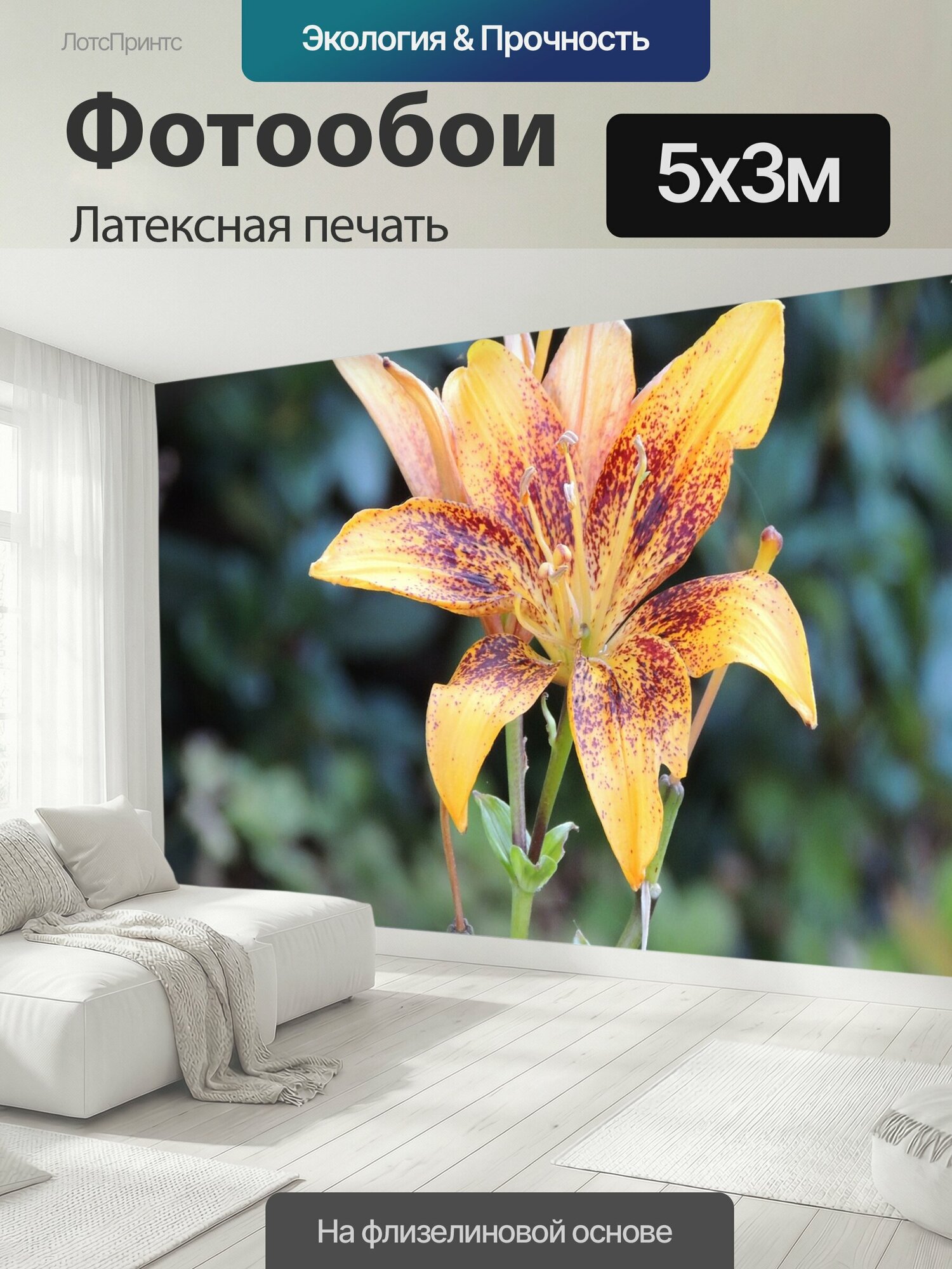 Фотообои моющиеся ударопрочные "Лили, лилия, завод" 500x300 см. латексная печать