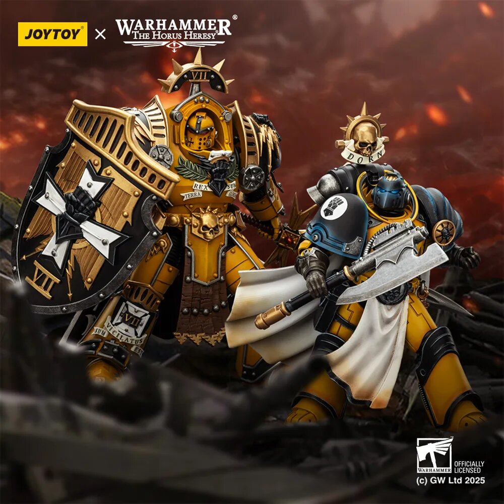 Подвижная фигурка JOYTOY Warhammer The Horus Heresy 1/18 Imperial Fists Librarian Consul and Legion Praetor in Tartaros Terminator Armour 2PCS Подарочная модель