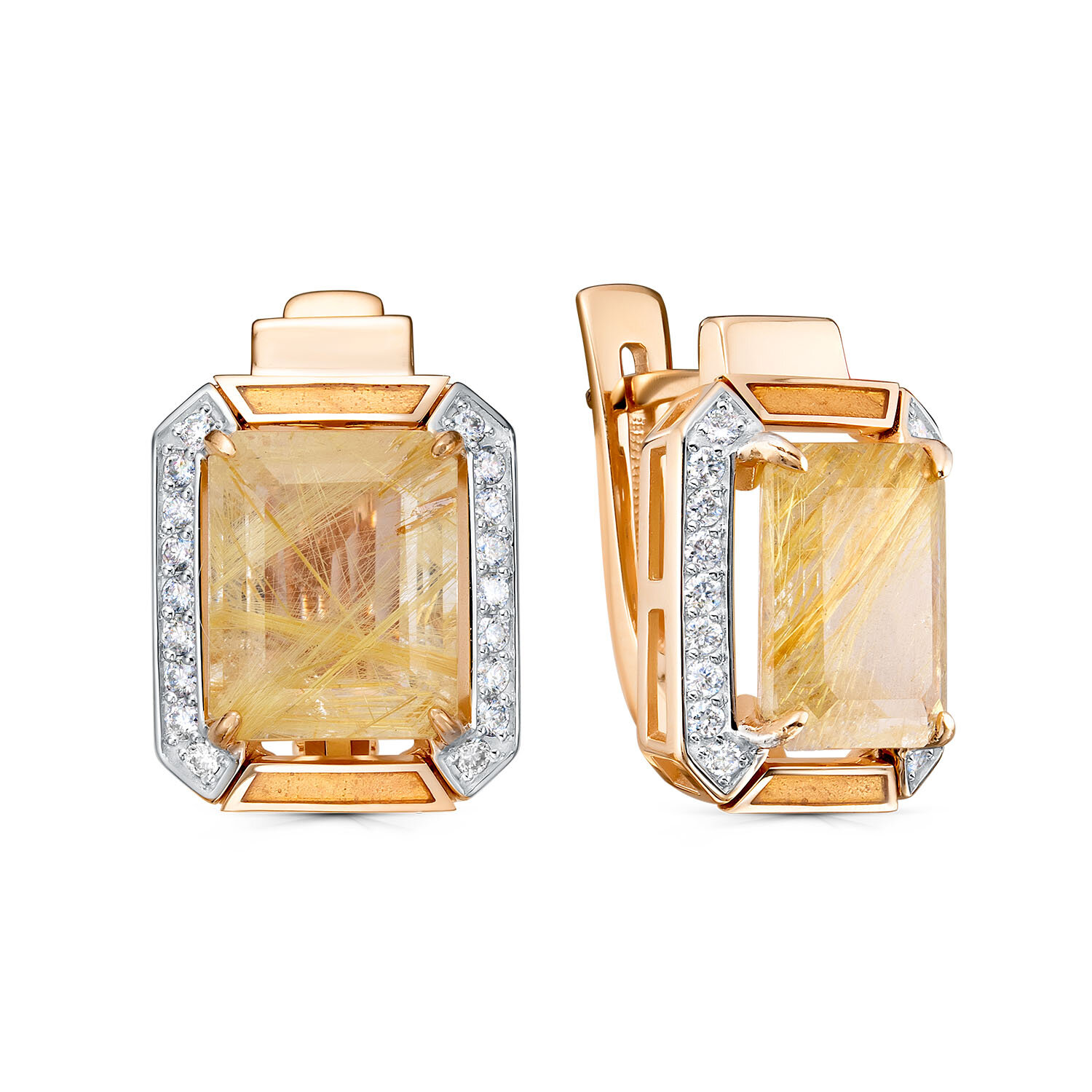 Серьги JEWELIN, красное золото, 585 проба, бриллиант, кварц