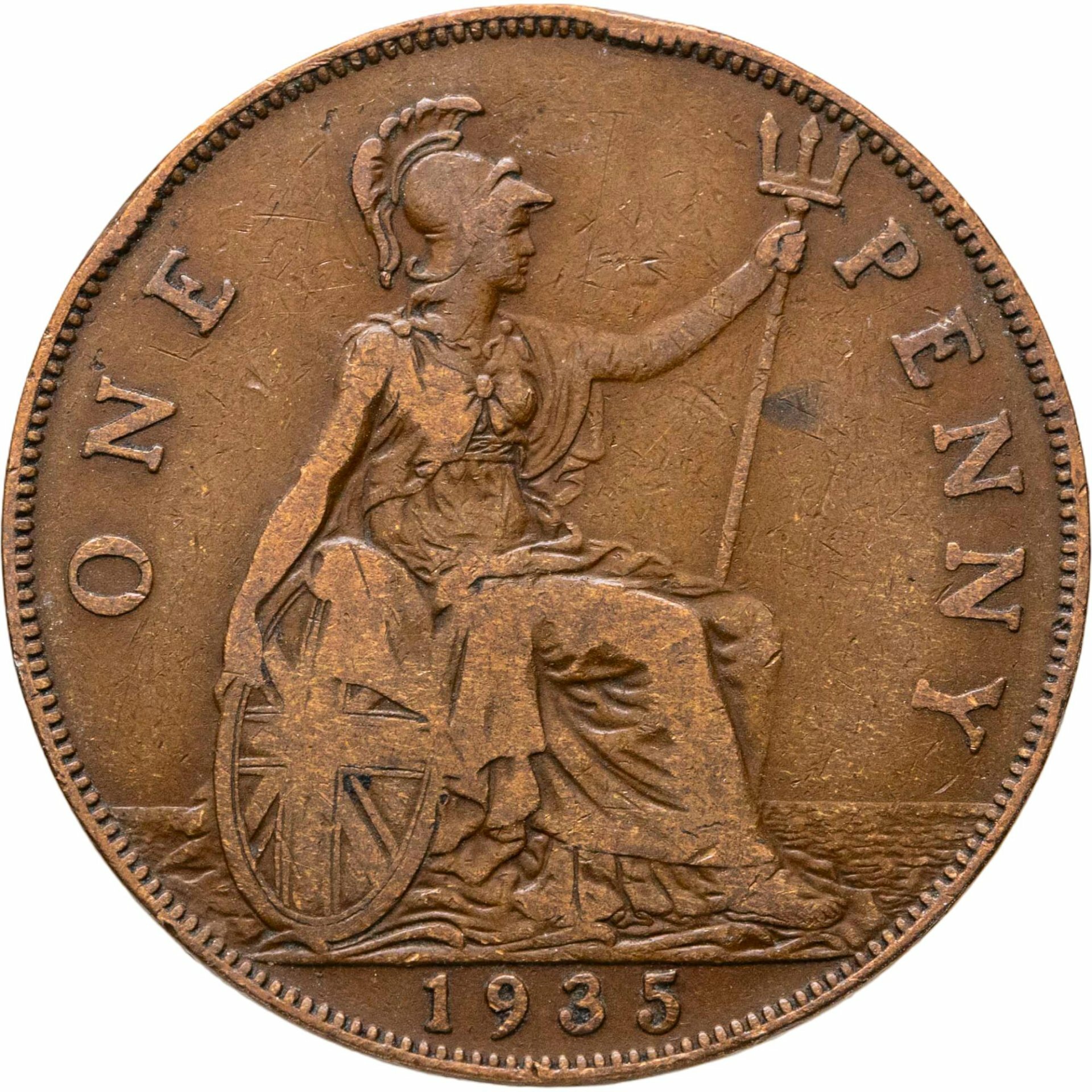 Великобритания 1 пенни penny 1935, Бронза, в сохранности VF
